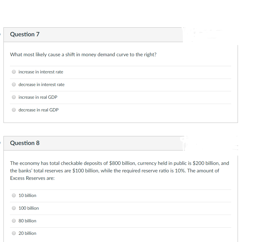 Solved What Most Likely Cause A Shift In Money Demand Curve Chegg