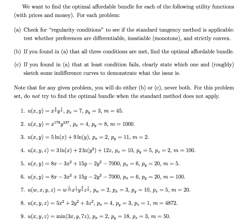 Solved We want to find the optimal affordable bundle for | Chegg.com