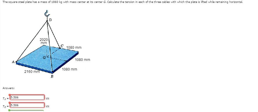 Solved The square steel plate has a mass of 1860 kg with | Chegg.com