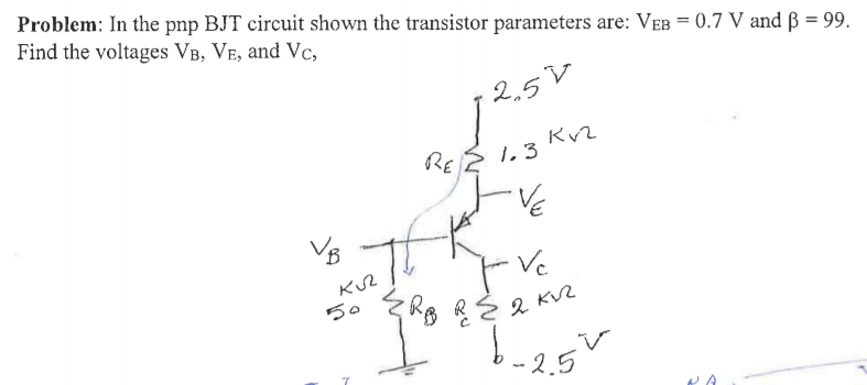 Solved Problem: In the pnp BJT circuit shown the transistor | Chegg.com