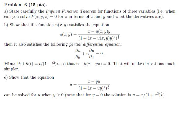 Solved A State Carefully The Implicit Function Theorem 