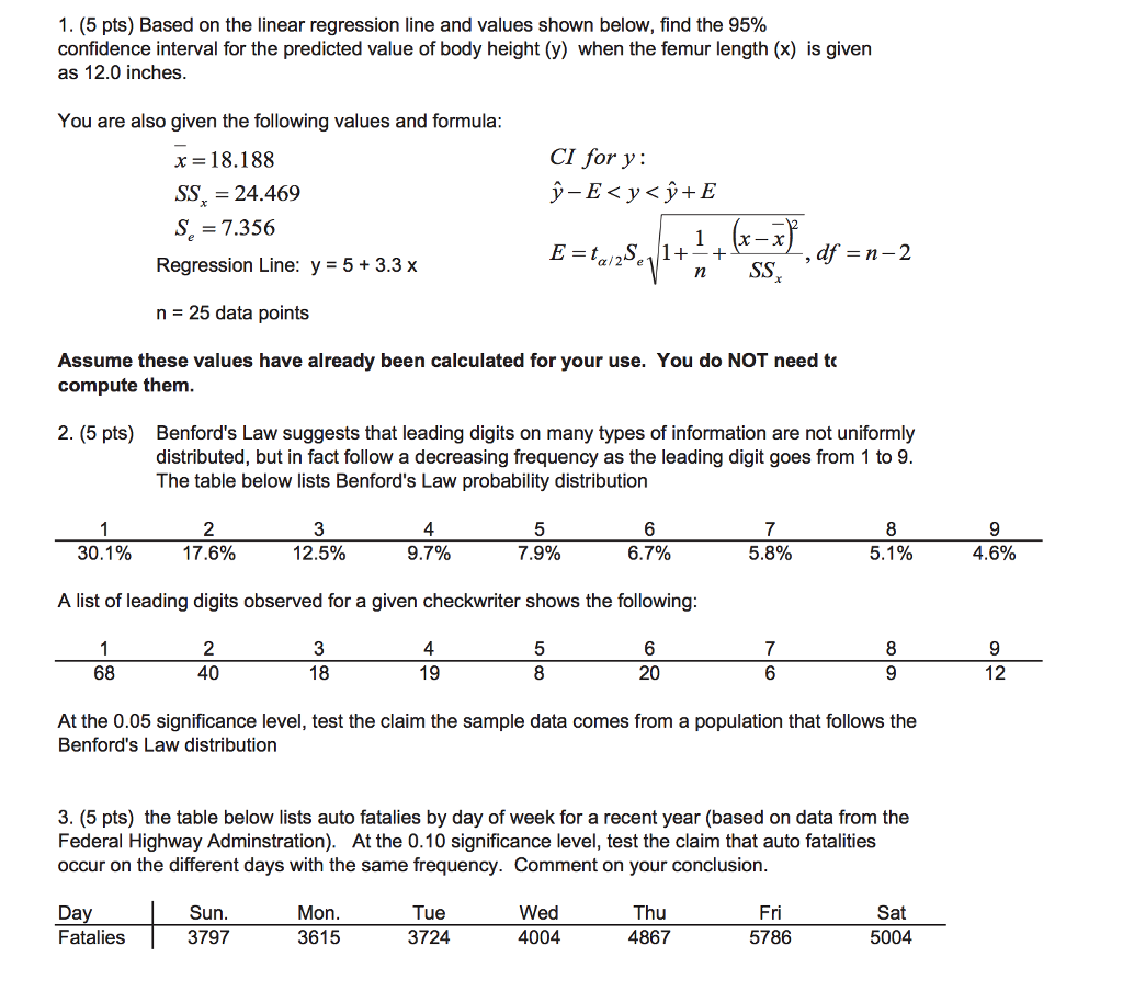 Solved I. (5 pts) Based on the linear regression line and | Chegg.com