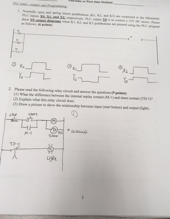 Solved Normally open and spring return pushbuttons (K1, K2, | Chegg.com