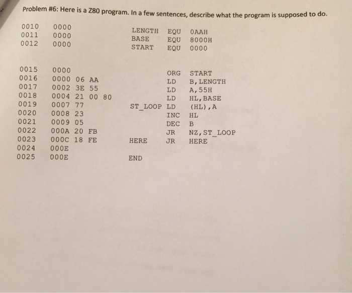 Solved Problem #6: Here Is a Z80 program In a few sentences, | Chegg.com