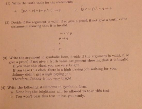 Solved Write the truth table for the statements [(p^~ r) V | Chegg.com