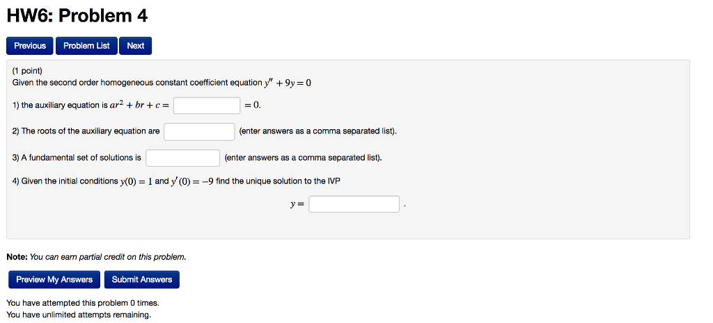 Solved HW6: Problem 4 Previous Problem List Next (1 point) | Chegg.com