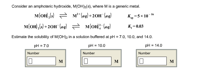 Solved Consider an amphoteric hydroxide, M(OH)2(s). where M | Chegg.com
