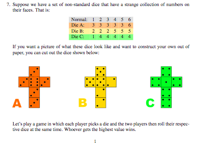 7. Suppose we have a set of non-standard dice that | Chegg.com