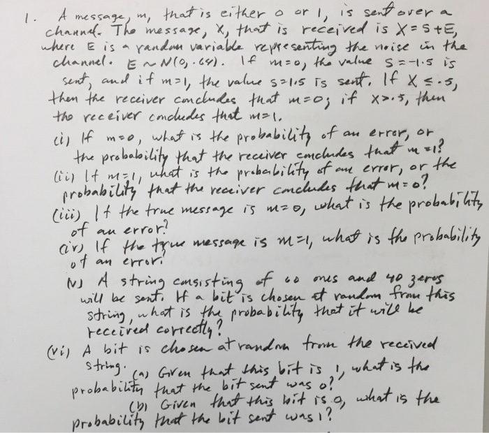 Solved A message, m, that is either 0 or 1, is sent over a | Chegg.com