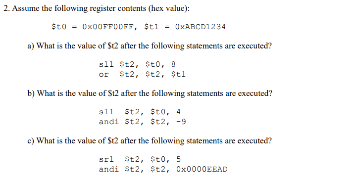 Solved Assume the following register contents (hex value): | Chegg.com