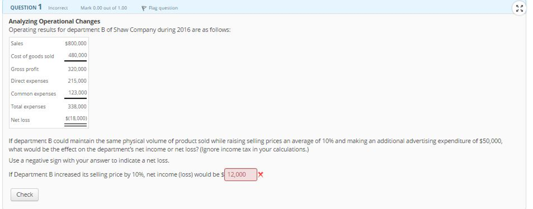 Solved Analyzing Operational Changes I did sales as | Chegg.com