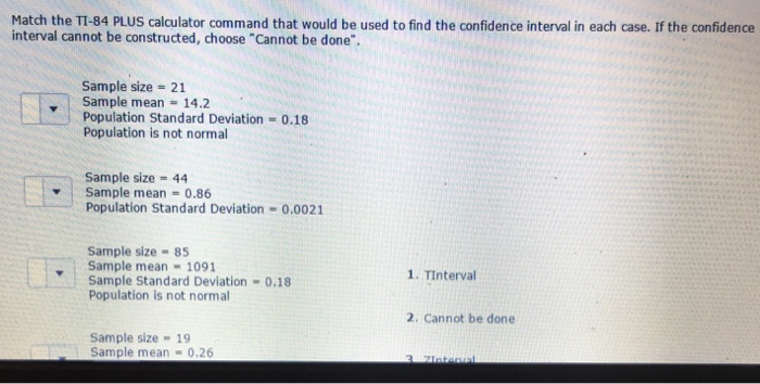 Solved Match the TI-84 PLUS calculator command that would be | Chegg.com