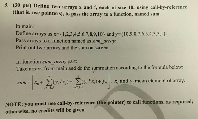 Solved Define two arrays x and f each of size 10 (Please | Chegg.com
