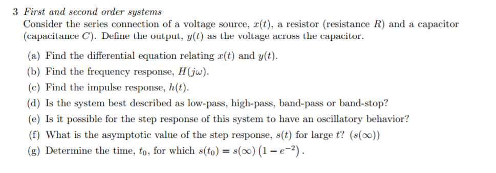 Solved 3 First and second order systems Consider the series | Chegg.com