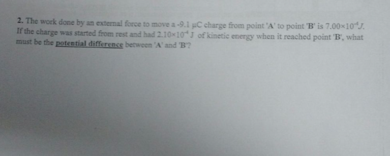 Solved The work done by an external force to move a -9.1 mu | Chegg.com