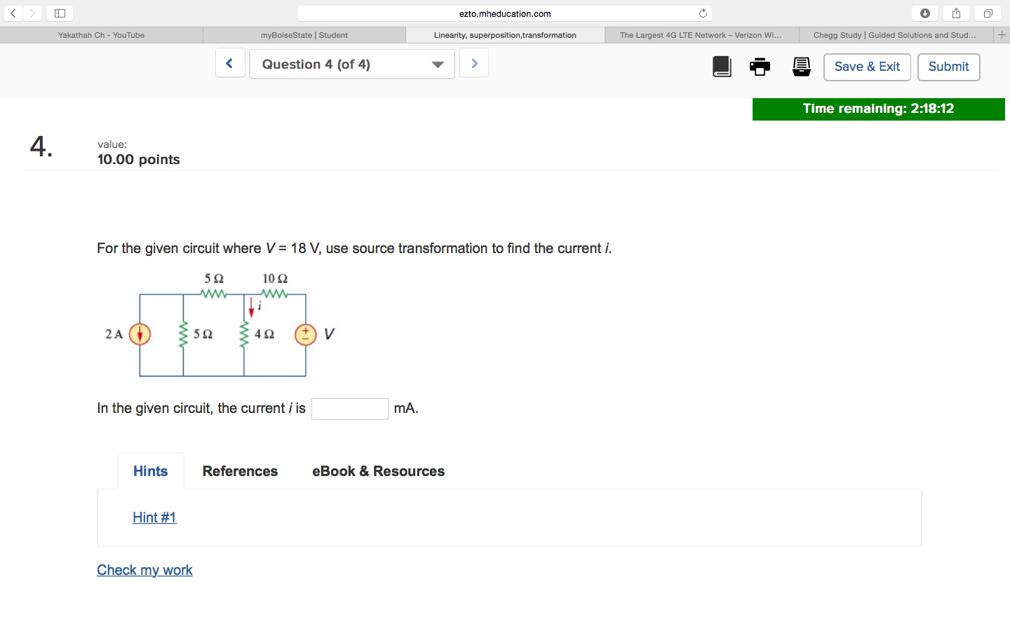 Solved For the given circuit where V = 18 V, use source | Chegg.com