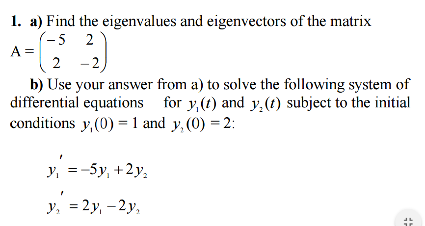 Solved 1. a) Find the eigenvalues and eigenvectors of the | Chegg.com