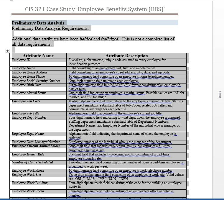 Solved CIS 321 Case Study 'Employee Benefits System (EBS) | Chegg.com