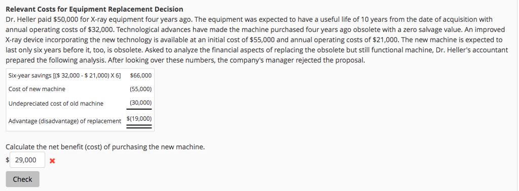 Solved Relevant Costs for Equipment Replacement Decision Dr. | Chegg.com