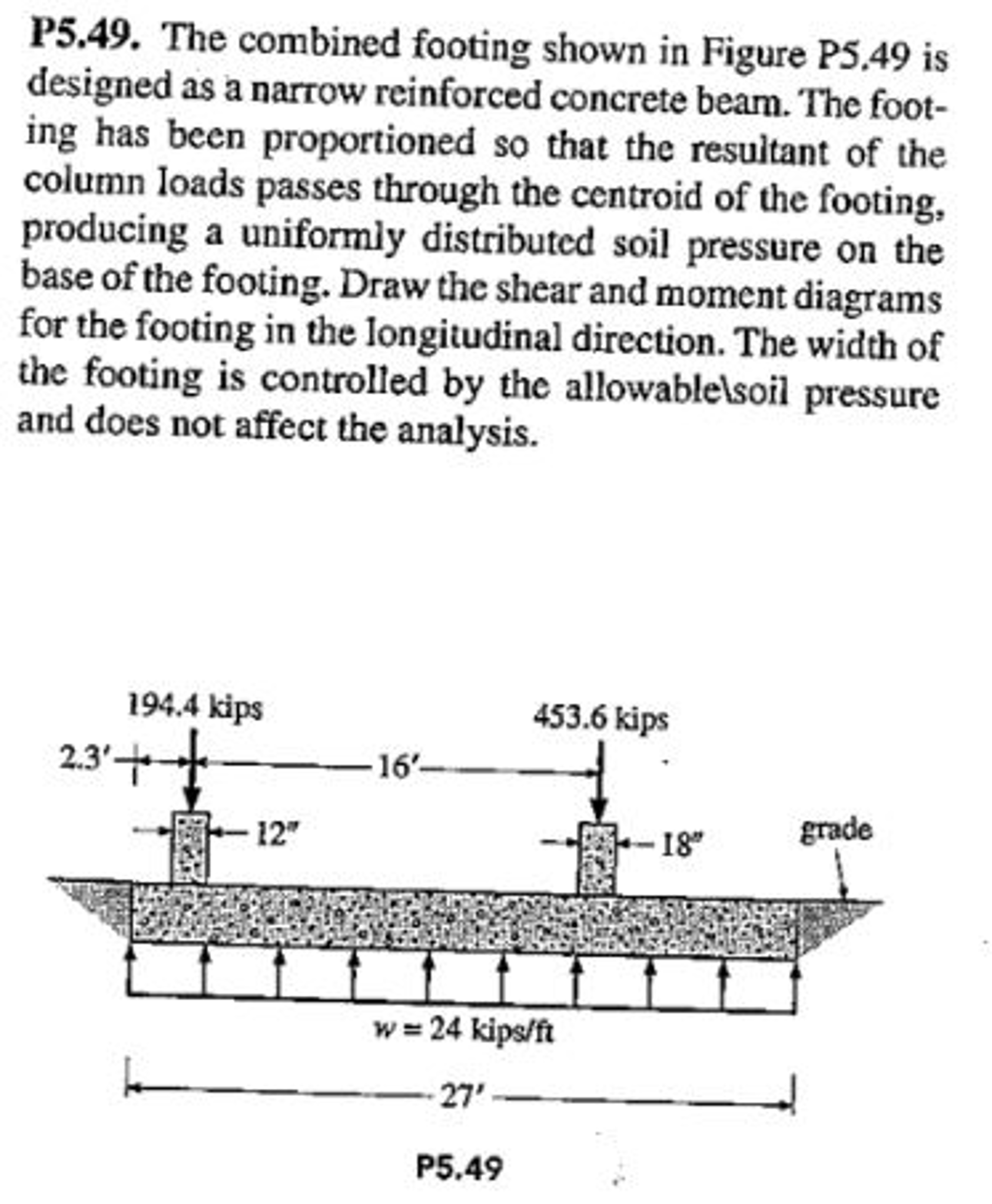 Solved The combined footing shown in Figure P5.49 is | Chegg.com