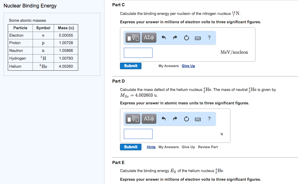Solved Calculate the binding energy per nucleon of the | Chegg.com
