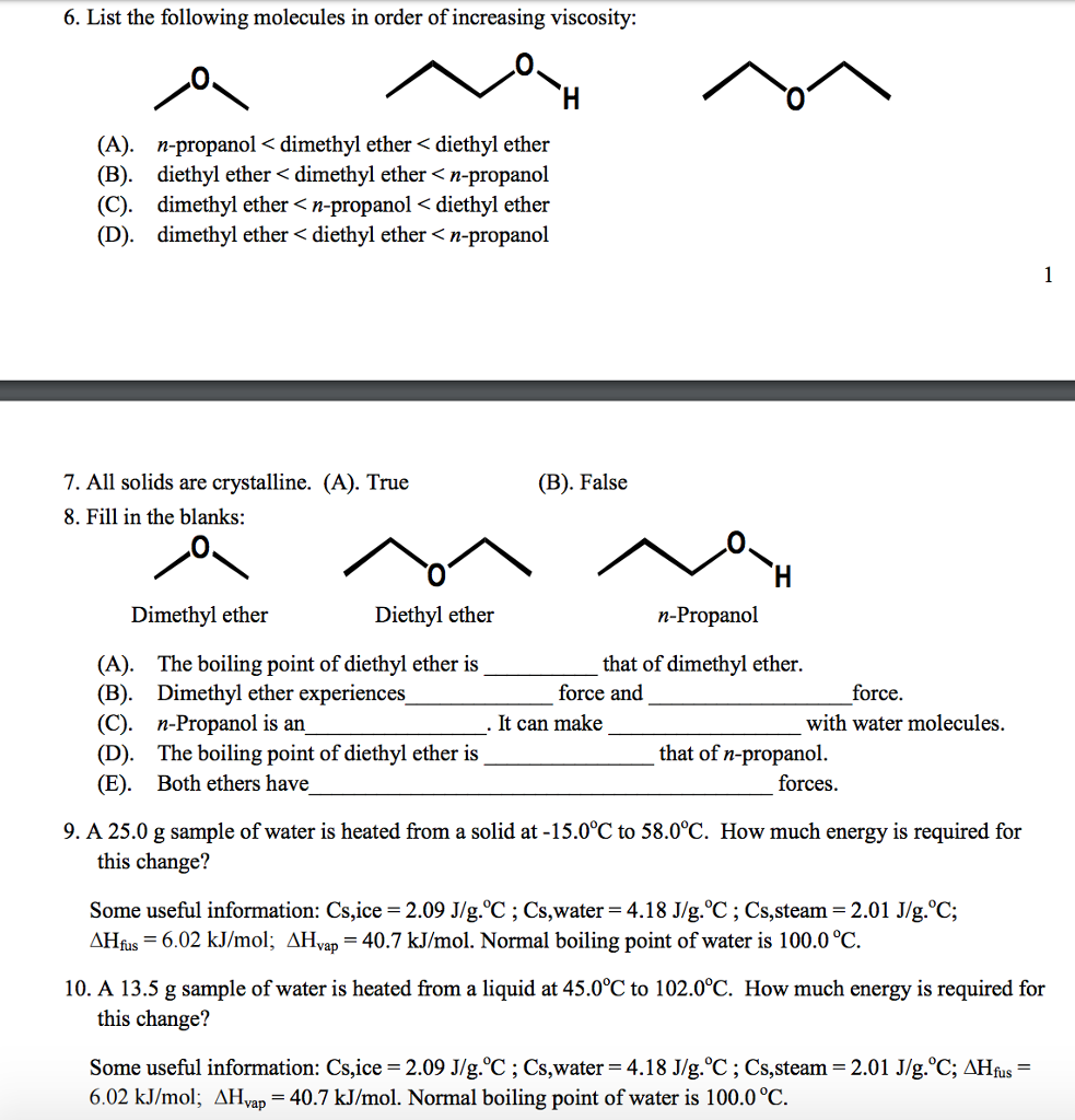 Solved List the following molecules in order of increasing | Chegg.com