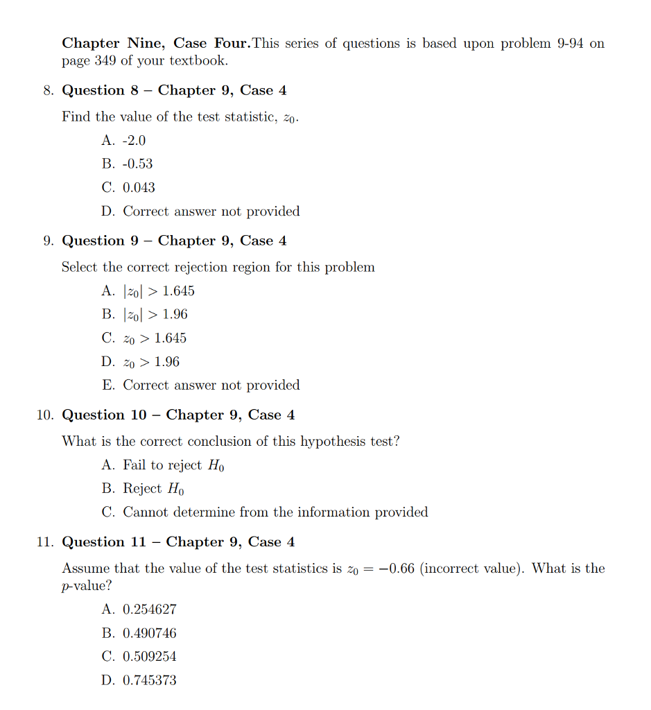Chapter 9, Case 3. This series of questions is based | Chegg.com