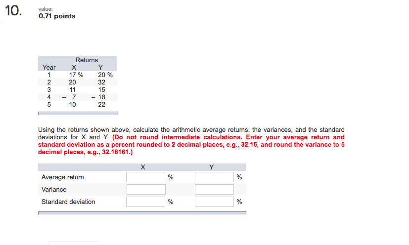 Solved Using the returns shown above, calculate the | Chegg.com