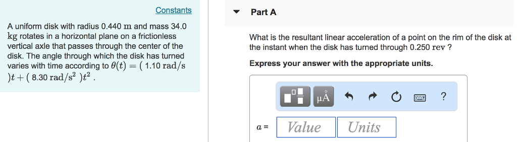 Solved Constants Part A A uniform disk with radius 0.440 m | Chegg.com
