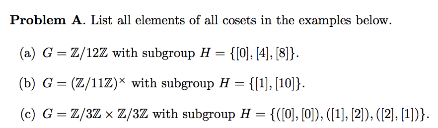 Problem A. List all elements of all cosets in the | Chegg.com