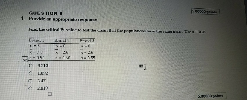 Solved 5.00000 points QUESTION 8 1. Provide an appropriate | Chegg.com