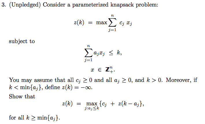 Consider A Parameterized Knapsack Problem Zkmax