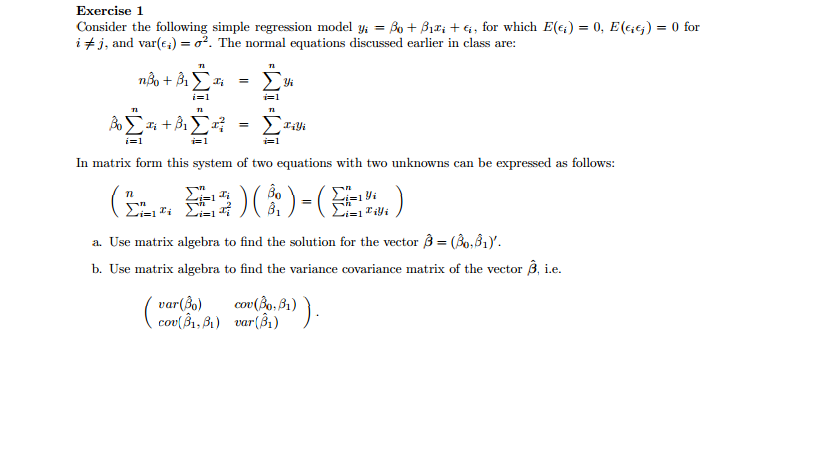 Consider the following simple regression model yi = | Chegg.com