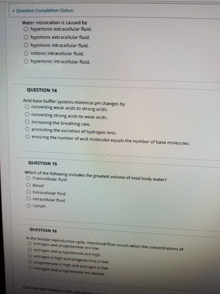 Solved ¥ Question Completion Status Water intoxication is | Chegg.com