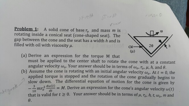 Solved Problem 1: A solid cone of base ro and mass m is | Chegg.com