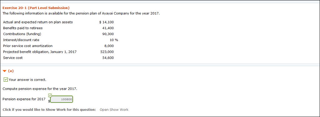 Solved Exercise 20-1 (Part Level Submission) The following | Chegg.com
