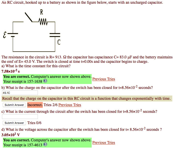 Solved An RC circuit, hooked up to a battery as shown in the | Chegg.com