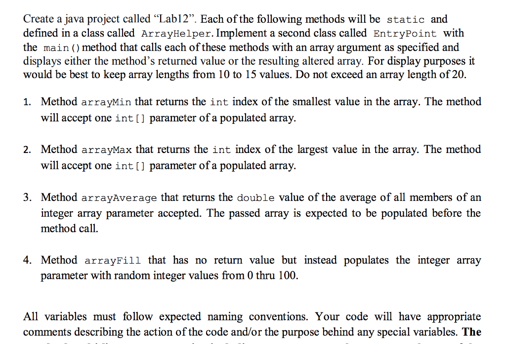 Solved Create a java project called "Labl2". Each of the | Chegg.com