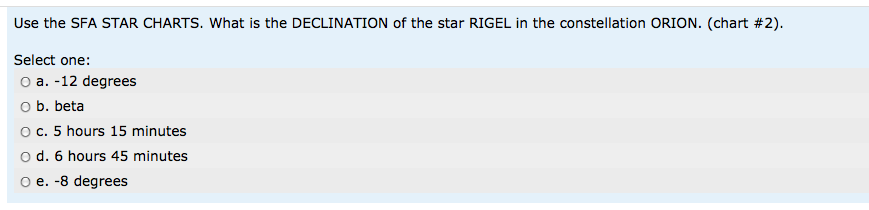 Solved Use the SFA STAR CHARTS. What is the DECLINATION of | Chegg.com
