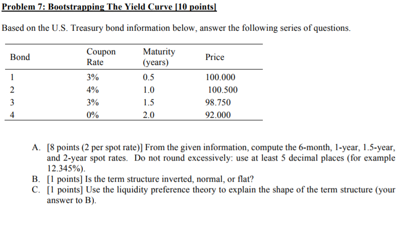 Solved Problem 7: Bootstrapping The Yield Curve [10 points | Chegg.com