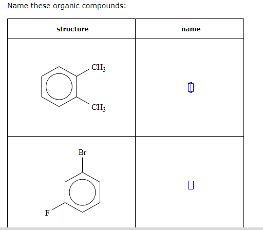 Solved Name these organic compounds: structure name CH; CH3 | Chegg.com