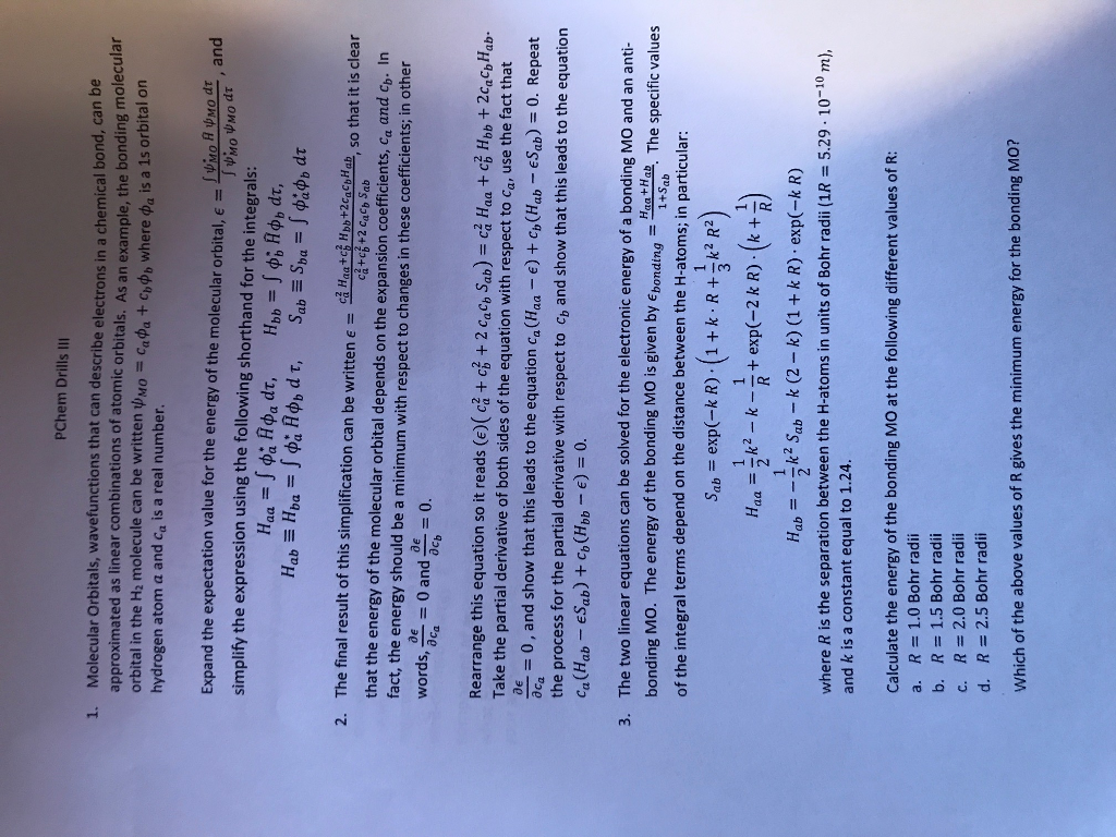 I have a practice worksheet for my physical chemistry | Chegg.com