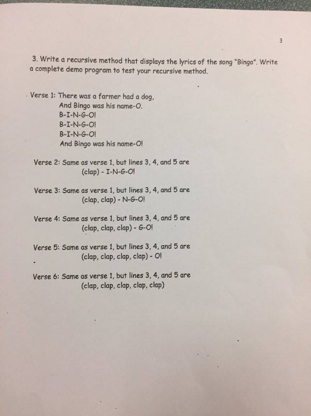 Solved Write a recursive method that displays the lyrics of | Chegg.com