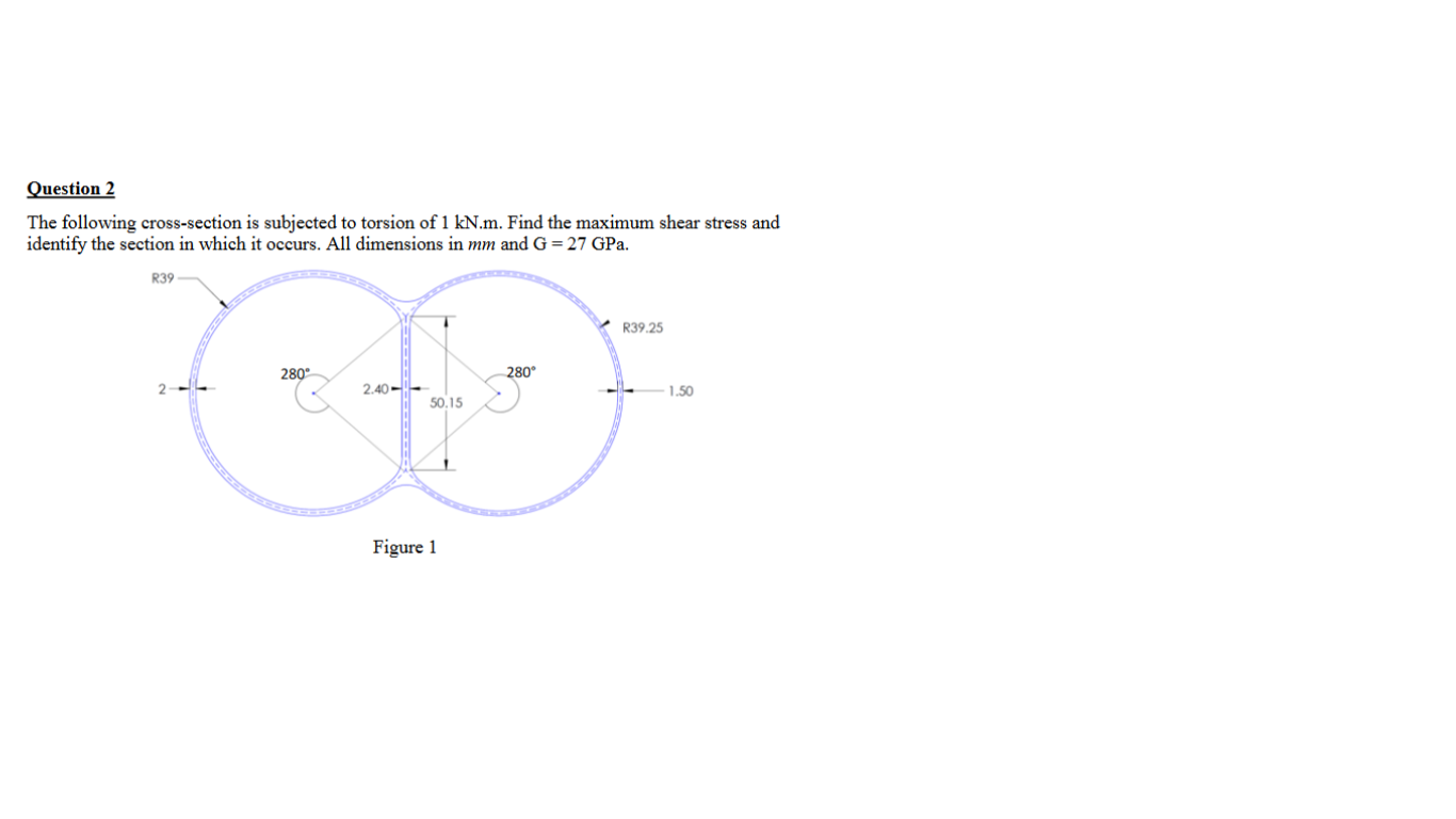 Solved The following cross-section is subjected to torsion | Chegg.com