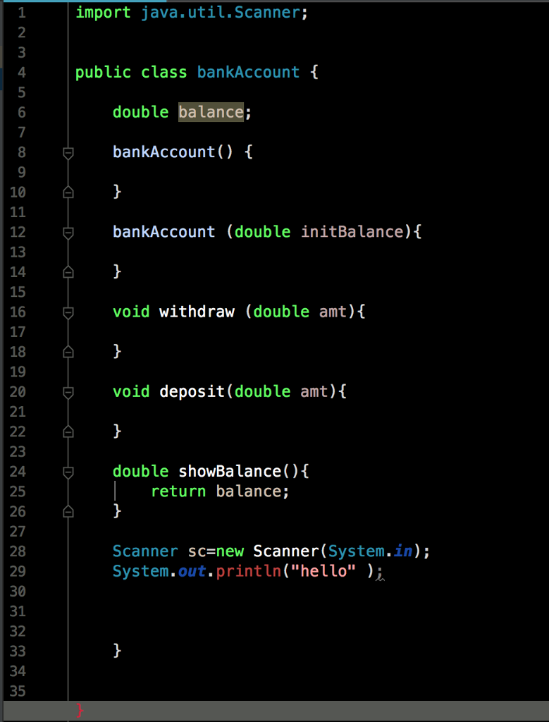 Solved 1 import java.util.Scanner; public class bankAccount | Chegg.com