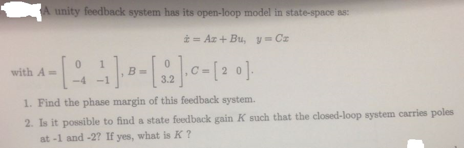 Solved unity feedback system has its open-loop model in | Chegg.com