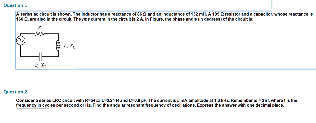 Solved A series ac circuit is shown. The inductor has a | Chegg.com