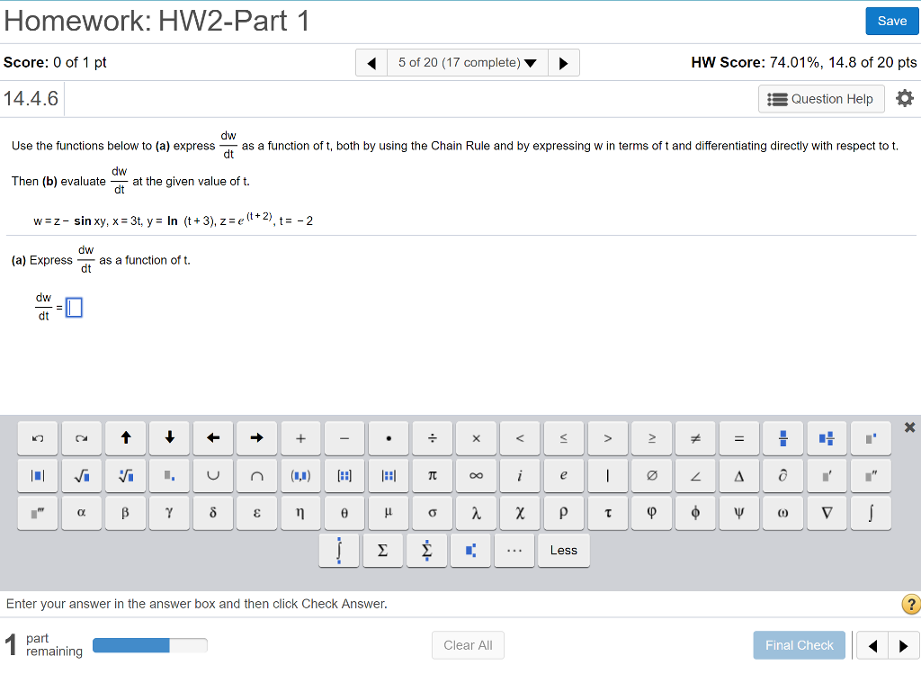 Solved Homework Hw2 Part 1 Save Score 0 Of 1 Pt 5 Of 20