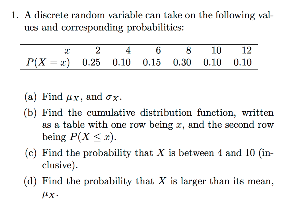 Solved A discrete random variable can take on the following | Chegg.com