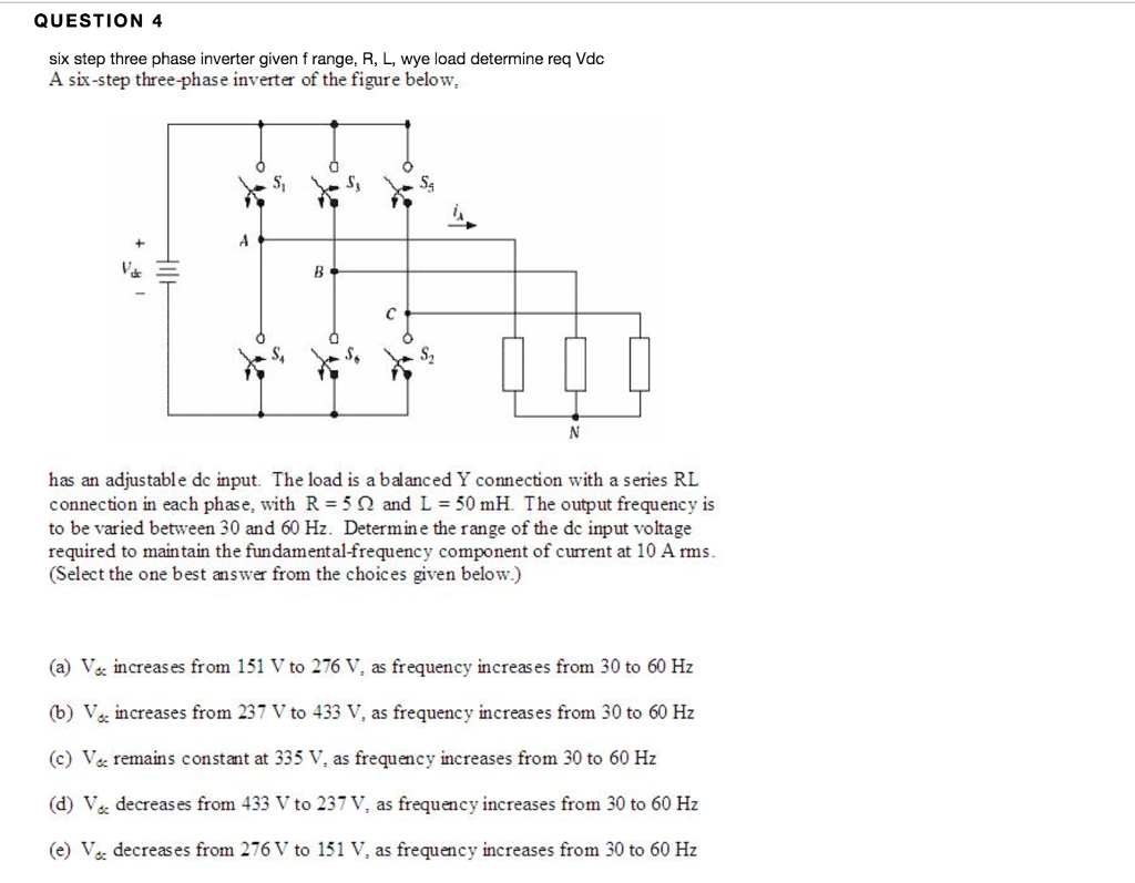 Solved Six step three phase inverter given f range, R, L, | Chegg.com